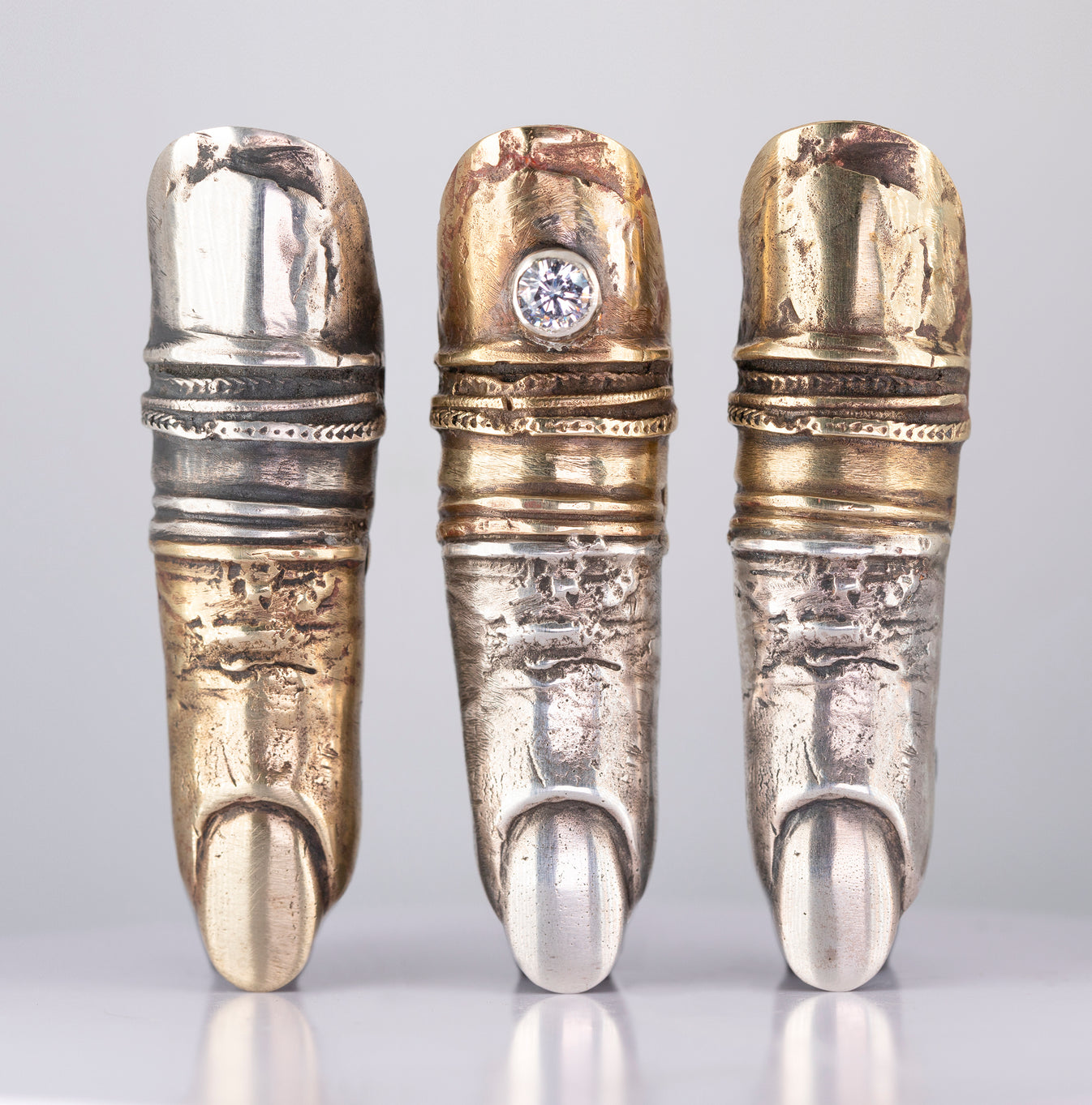 Raw Finger 2 colors - silver and brass. / Pierścień palec. Srebro i mo